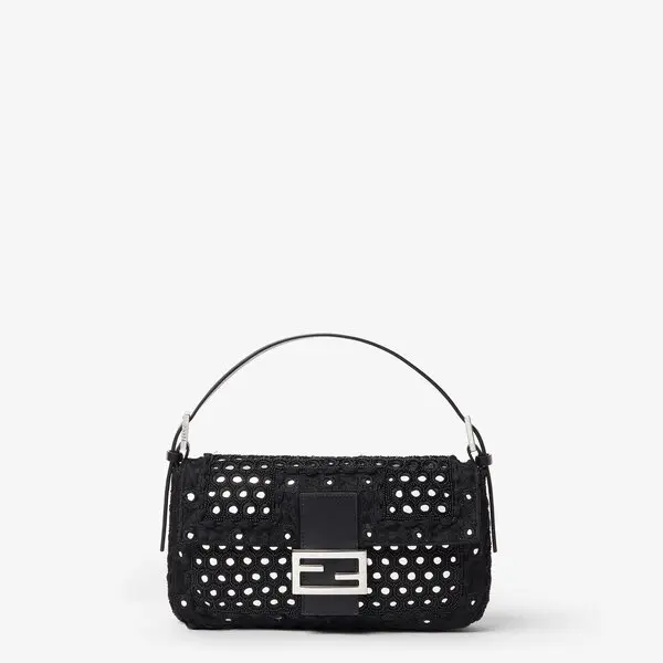 Fendi Baguette® 26424 Re Edition Bag With Black Embroidery And Mirrors